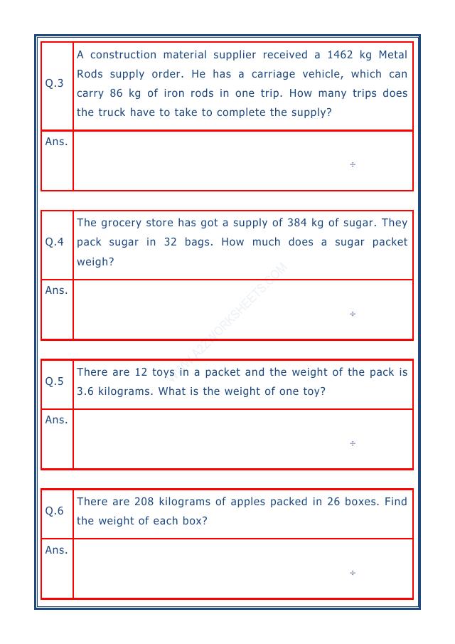 A2Zworksheets:Worksheet of Class-Iv-Division-04-Division-Maths