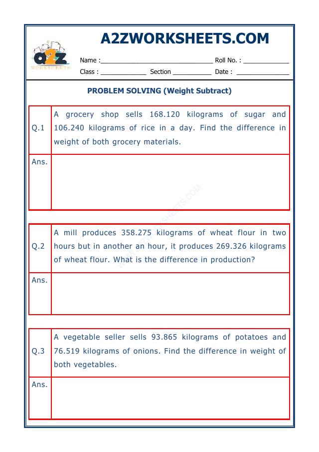 A2Zworksheets:Worksheet of Class-Iv-Subtraction-03-Subtraction-Maths