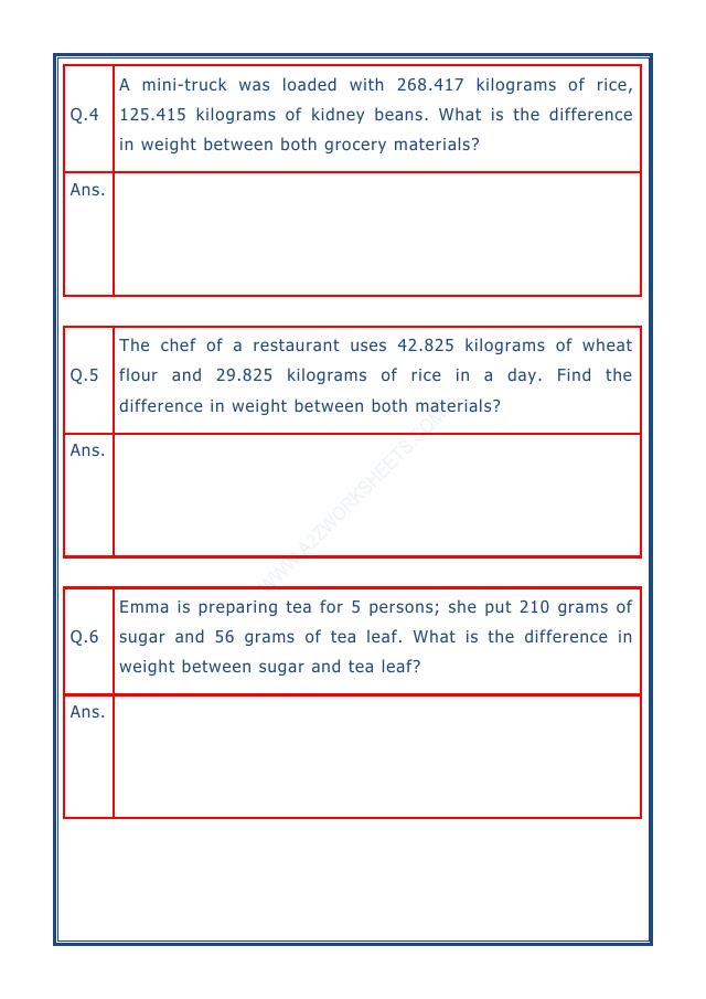 A2Zworksheets:Worksheet of Class-Iv-Subtraction-03-Subtraction-Maths