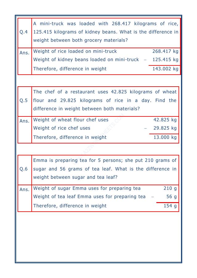 A2Zworksheets:Worksheet of Class-Iv-Subtraction-03-Subtraction-Maths