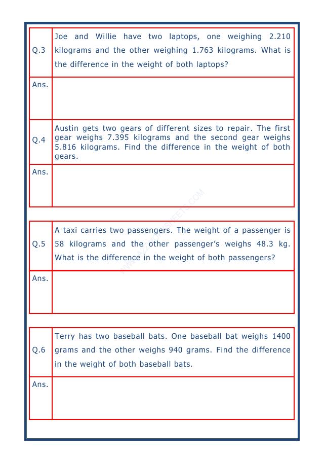 A2Zworksheets:Worksheet of Class-Iv-Subtraction-06-Subtraction-Maths