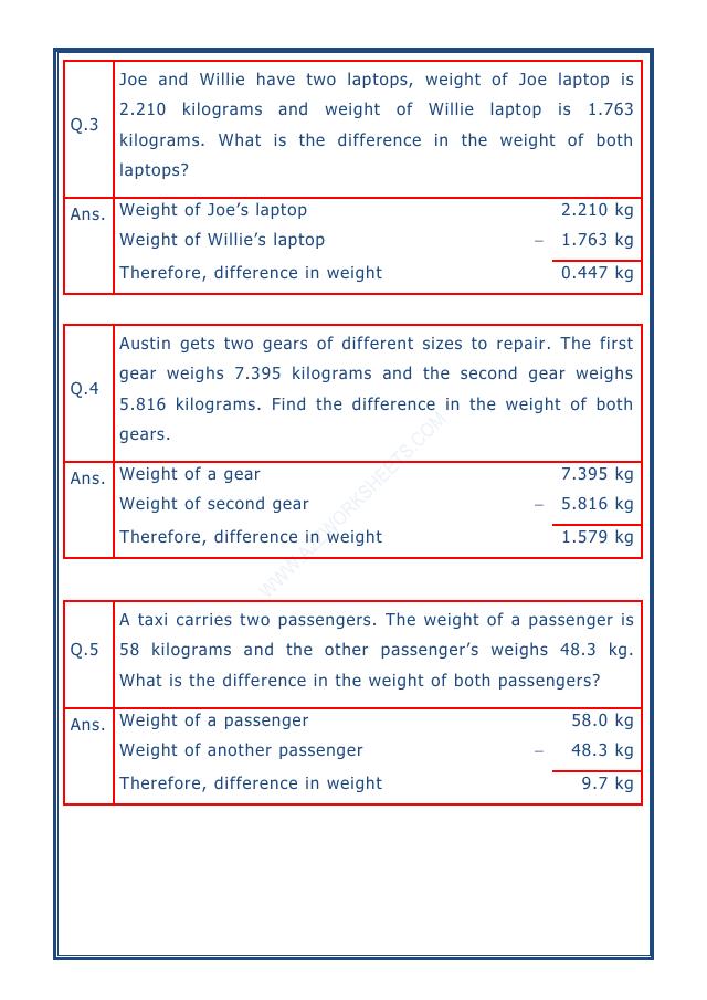 A2Zworksheets:Worksheet of Class-Iv-Subtraction-06-Subtraction-Maths