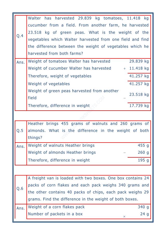A2Zworksheets:Worksheet of Class-Iv-Subtraction-07-Subtraction-Maths