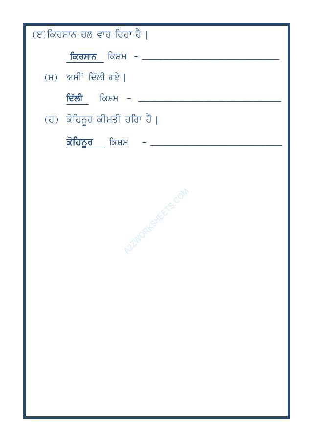 A2Zworksheets:Worksheet of Class-V-Punjabi Grammar Naav-03-Punjabi-Language
