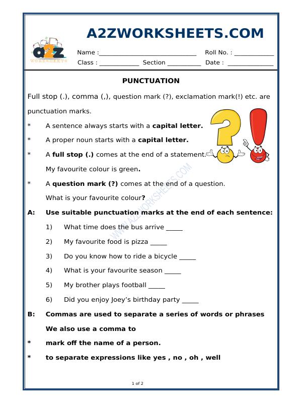 A2Zworksheets:Worksheet of Punctuation-Grammar-English