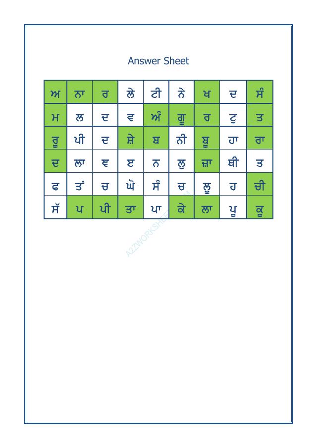 A2Zworksheets:Worksheet of Class-Ii- Punjabi Word Search-Fruits Name ...