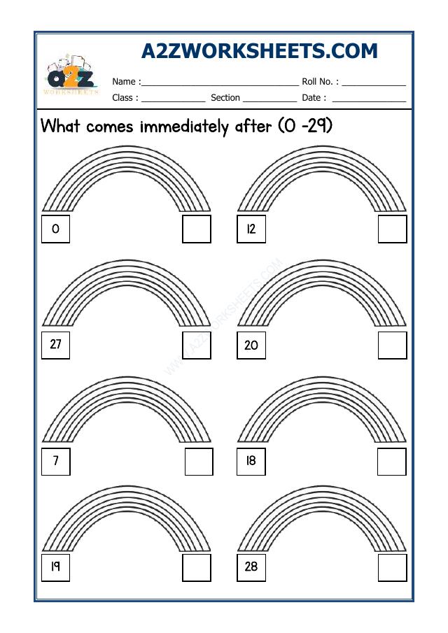 A2Zworksheets:Worksheet of Class-Prep-What Comes After-02-Numbers-Maths