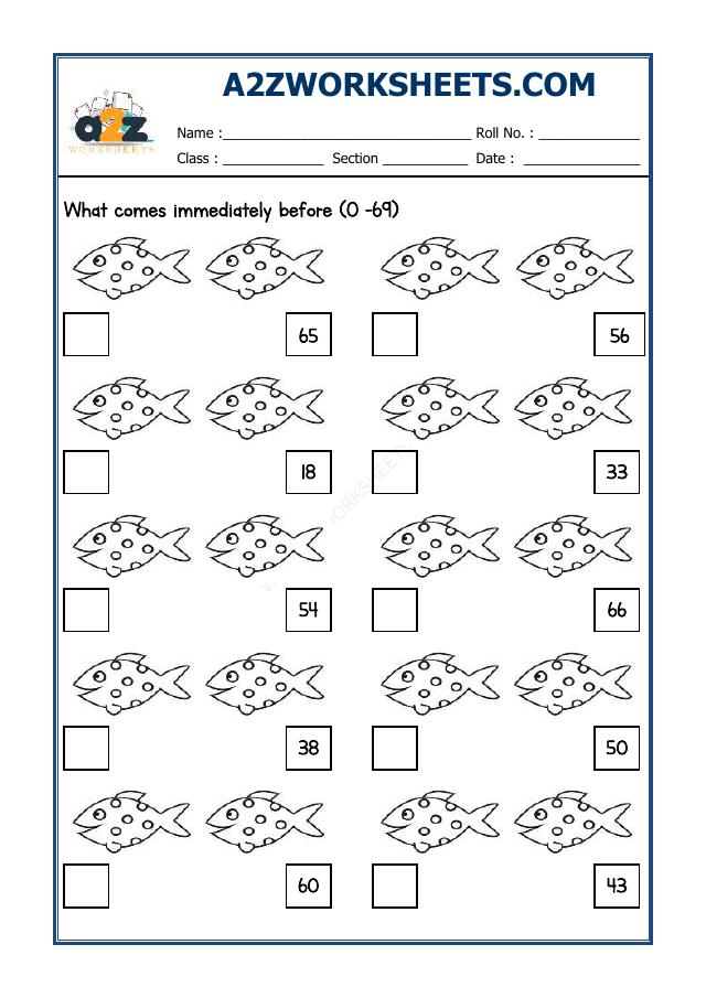 A2Zworksheets:Worksheet of Class-Prep-What Comes Before-09-Numbers-Maths