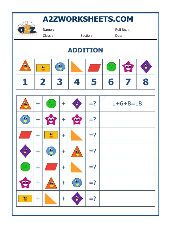 A2Zworksheets:Worksheet of Addition-01-Addition-Maths