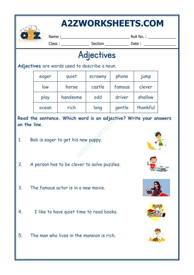 A2Zworksheets:Worksheet of Class-Iii-English Adjectives Worksheet-06 ...