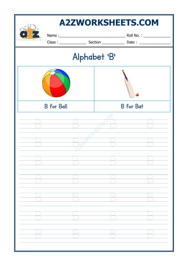 A2Zworksheets:Worksheet of English Alphabet 'B'-Writing-English