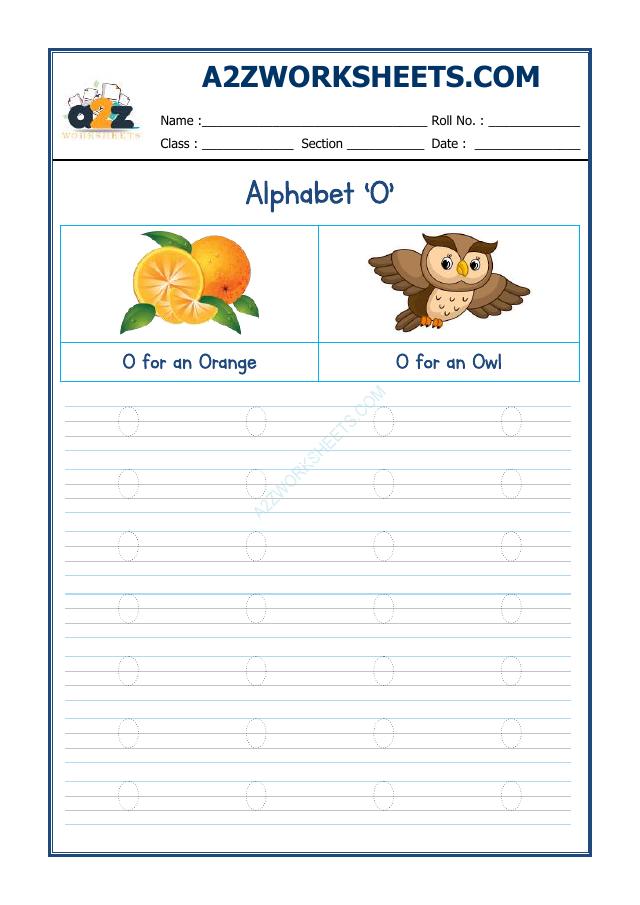 A2Zworksheets:Worksheet of English Alphabet 'O'-Writing-English