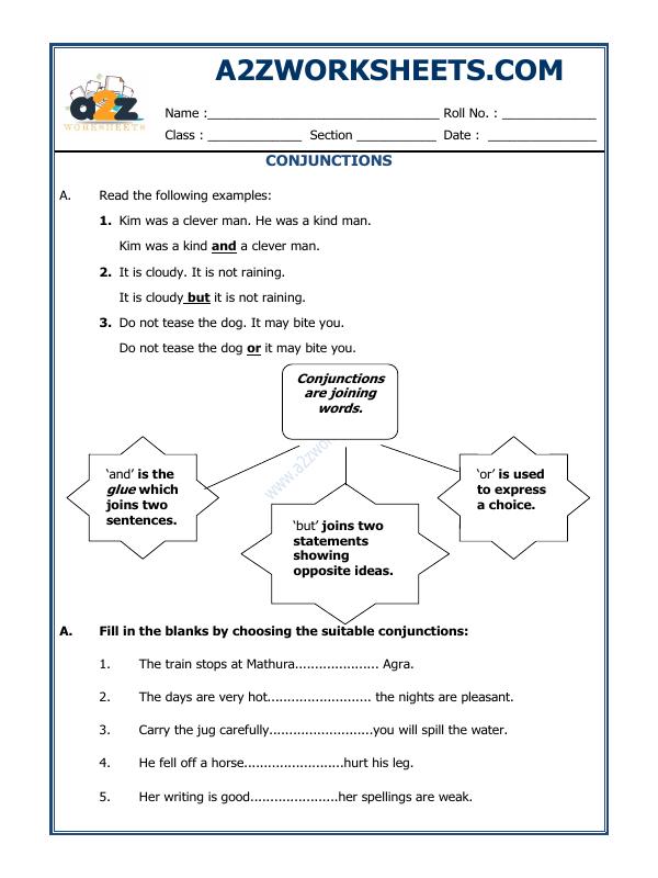 A2Zworksheets:Worksheet of Let's Practice Conjunctions-01-Grammar-English