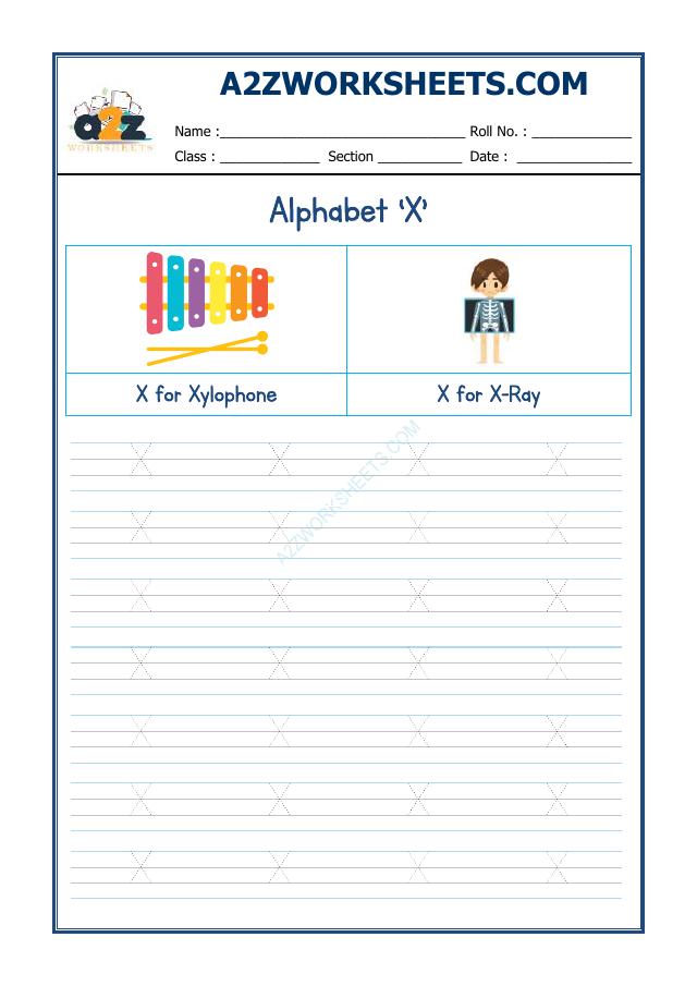 A2Zworksheets:Worksheet of English Alphabet 'X'-Writing-English