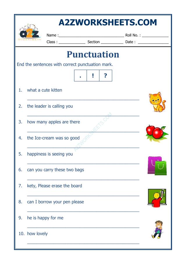 A2Zworksheets:Worksheet of Class-Iii-English Punctuation Worksheet-01 ...