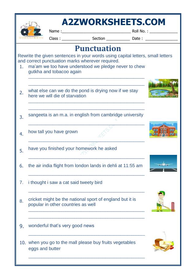 A2Zworksheets:Worksheet of Class-V-English Punctuation Worksheet-03 ...