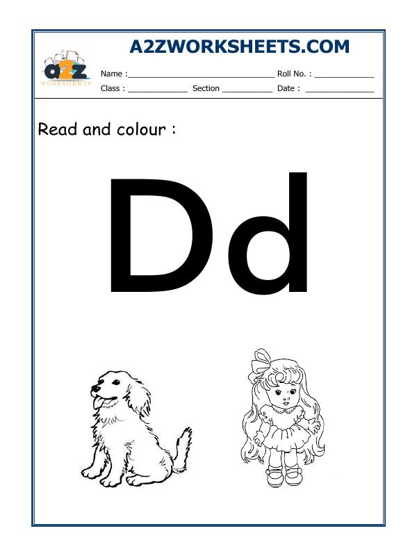 A2Zworksheets:Worksheet of Recognition Of D-Alphabets-English