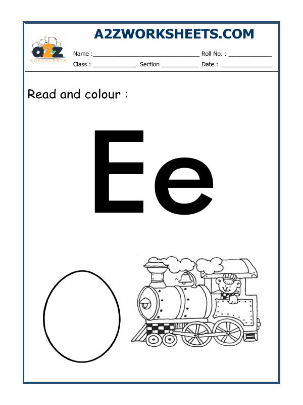 A2Zworksheets:Worksheet of Recognition Of E-Alphabets-English
