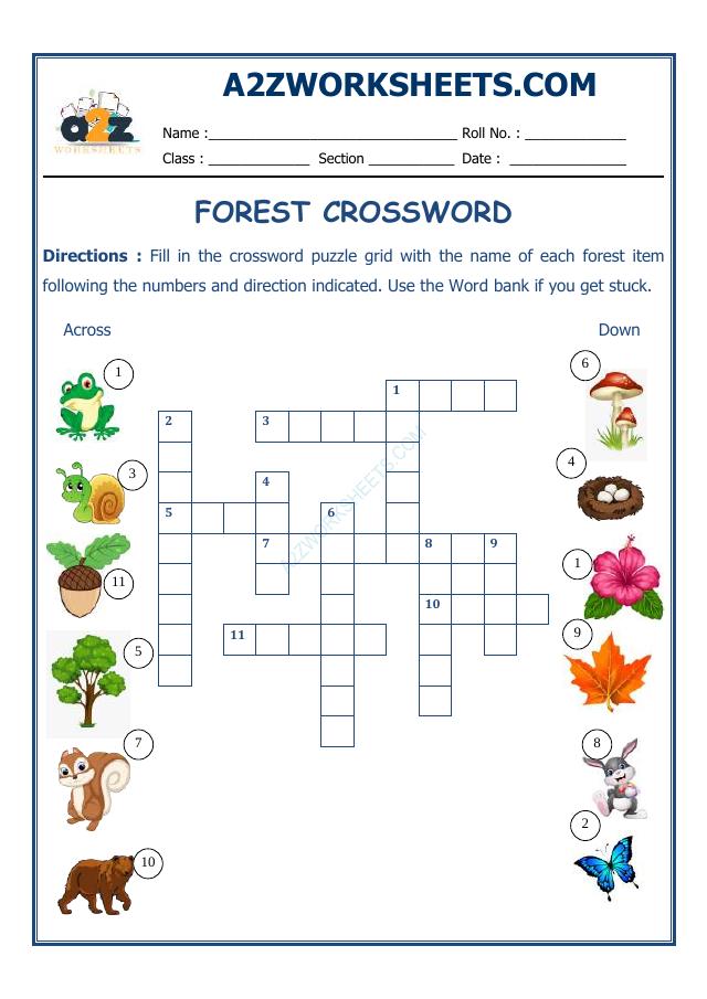 A2Zworksheets:Worksheet of Cross Words-Forest-Reading-English