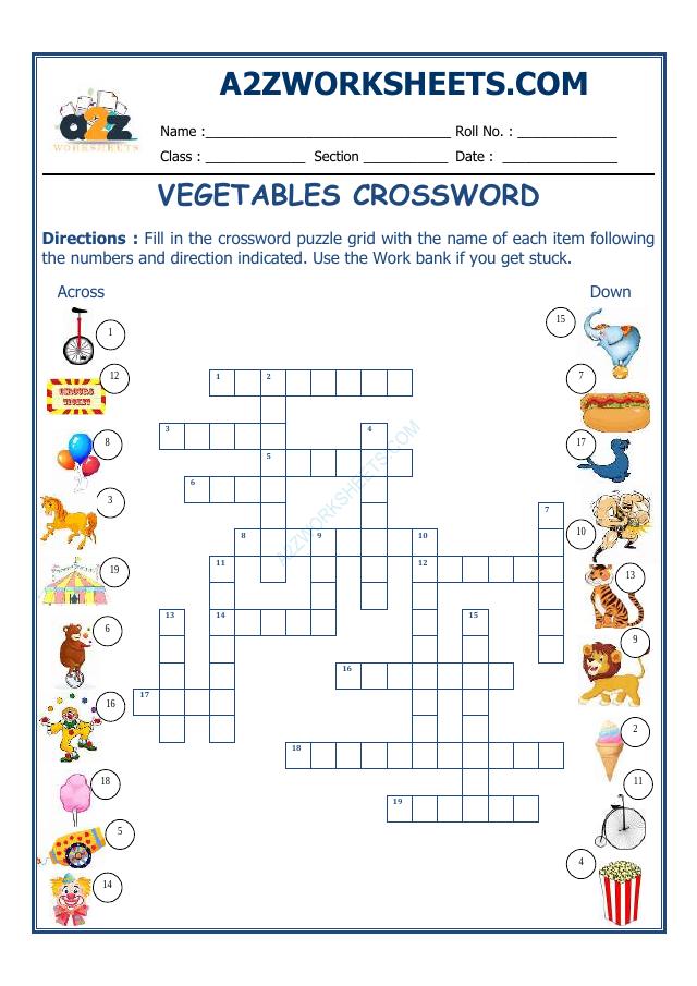 A2Zworksheets:Worksheet of Cross Words - Circus-Reading-English
