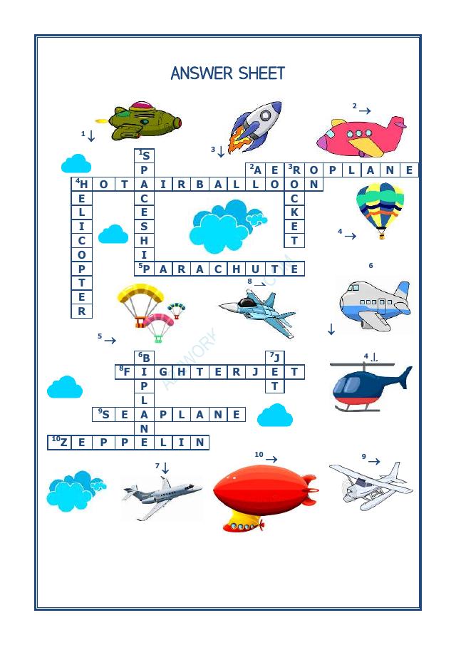 A2Zworksheets:Worksheet of Class I - Cross Word -Air Transport-Reading ...