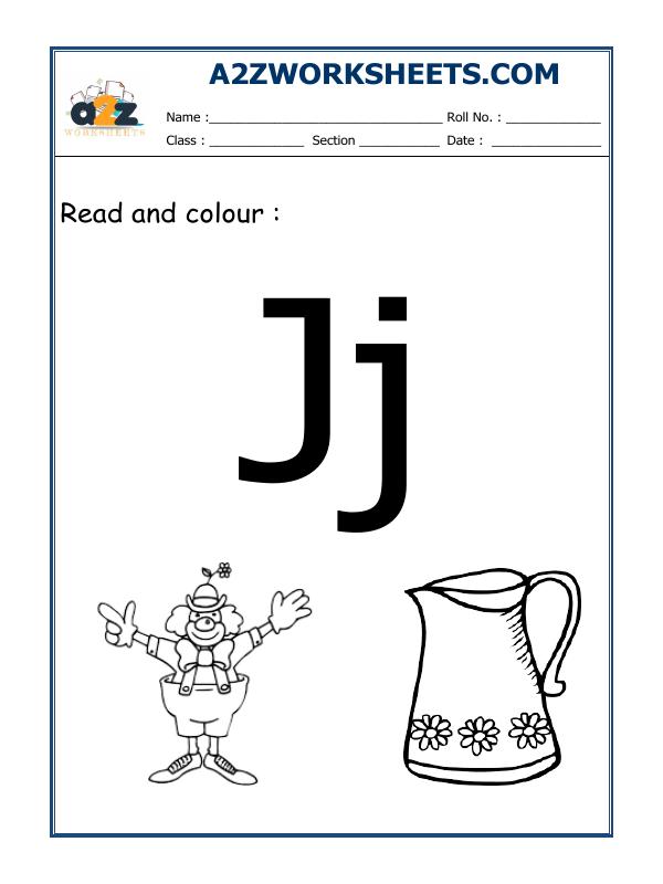 A2Zworksheets:Worksheet of Recognition Of J-Alphabets-English