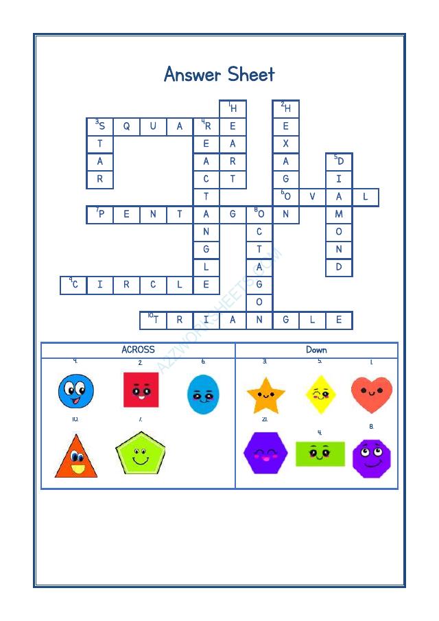 A2Zworksheets:Worksheet of Class Ii-Crossword - Shapes Name-Reading-English
