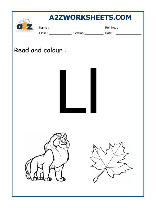 A2Zworksheets:Worksheet of Recognition Of L-Alphabets-English
