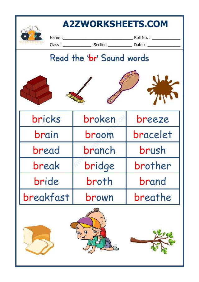 A2Zworksheets:Worksheet of English Phonics Sounds - 'Br' Sound Words ...