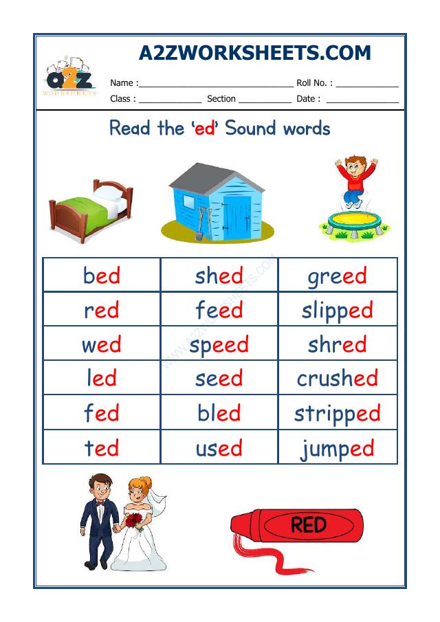 A2Zworksheets:Worksheet of English Phonics Sounds - 'Ed' Sound Words ...