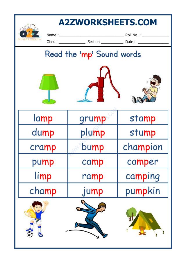A2Zworksheets:Worksheet of English Phonics Sounds - 'Mp' Sound Words ...