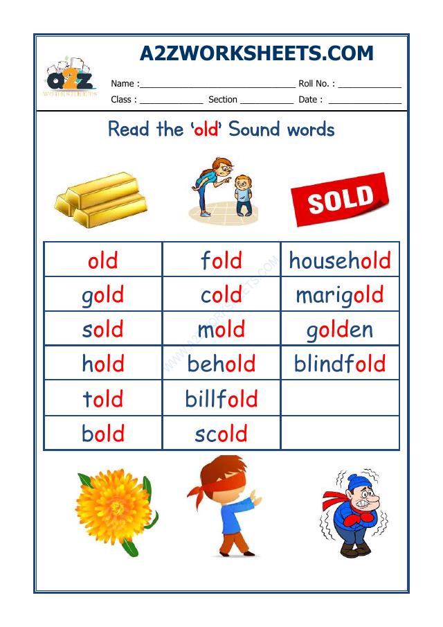 A2Zworksheets:Worksheet of English Phonics Sounds - 'Old' Sound Words ...
