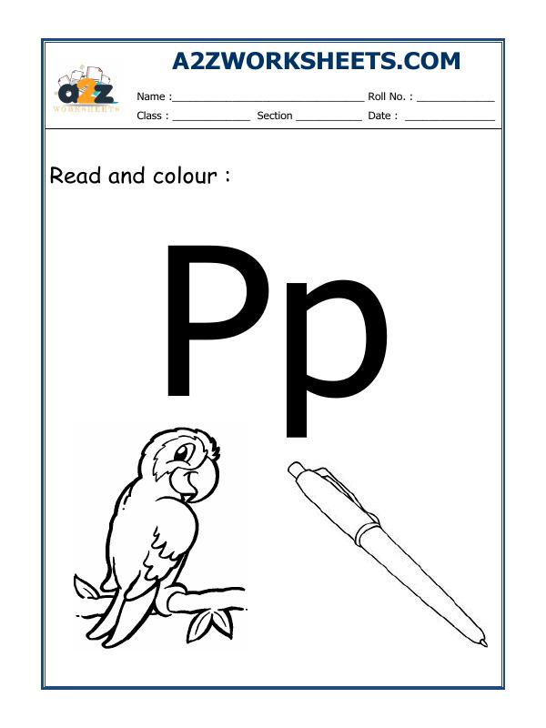 A2Zworksheets:Worksheet of Recognition Of P-Alphabets-English