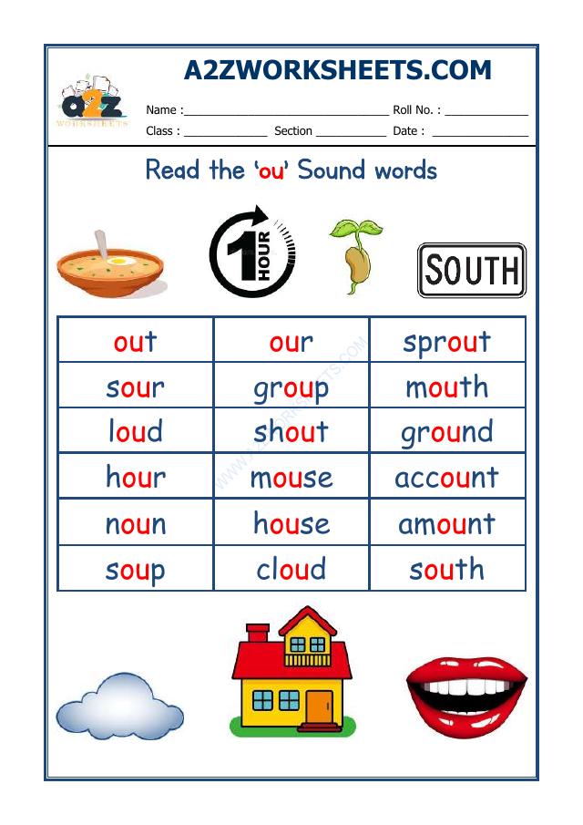 A2Zworksheets:Worksheet of English Phonics Sounds - 'Ou' Sound Words ...
