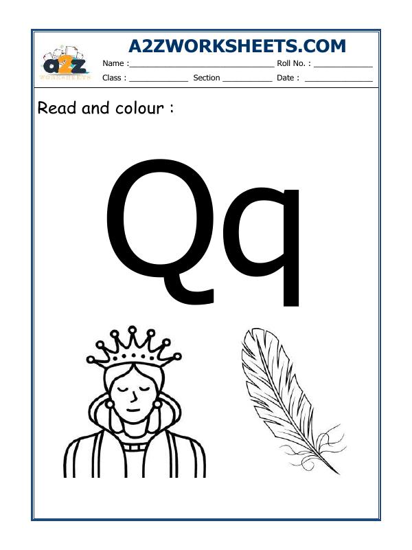 A2Zworksheets:Worksheet of Recognition Of Q-Alphabets-English