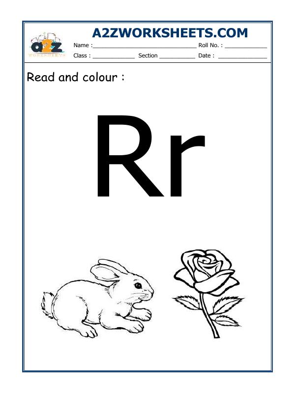 A2Zworksheets:Worksheet of Recognition Of R-Alphabets-English