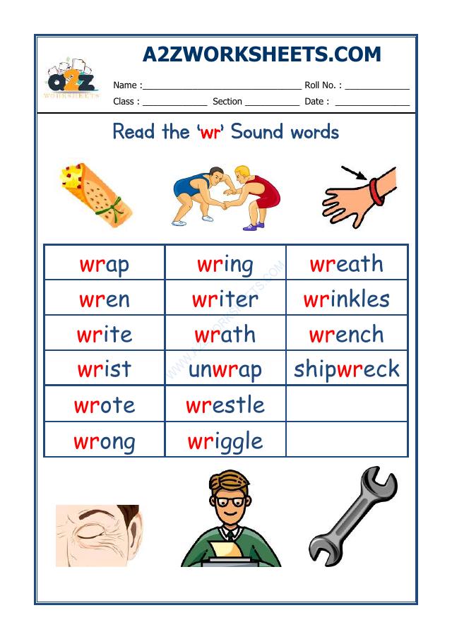 A2Zworksheets:Worksheet of English Phonics Sounds - 'Wr' Sound Words ...