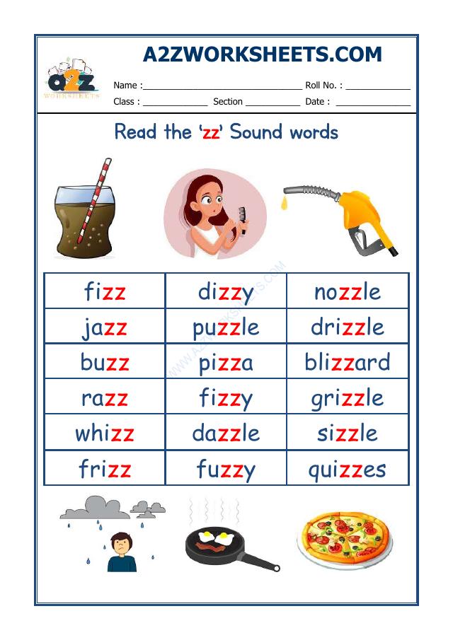 A2Zworksheets:Worksheet of English Phonics Sounds - 'Zz' Sound Words ...