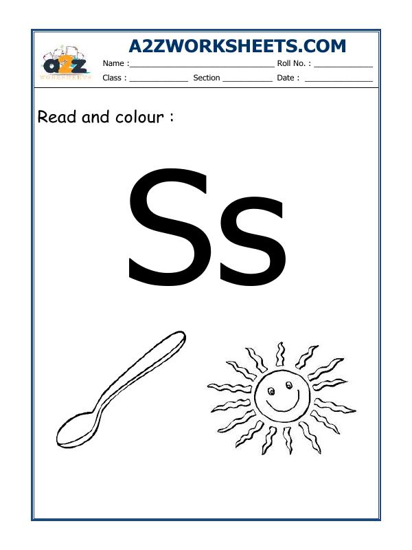 A2Zworksheets:Worksheet of Recognition Of S-Alphabets-English
