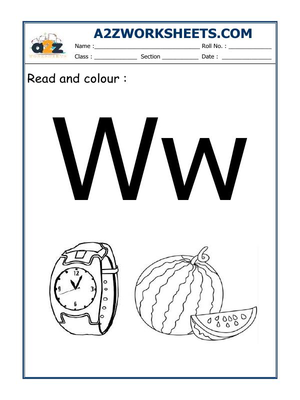 A2Zworksheets:Worksheet of Recognition Of W-Alphabets-English