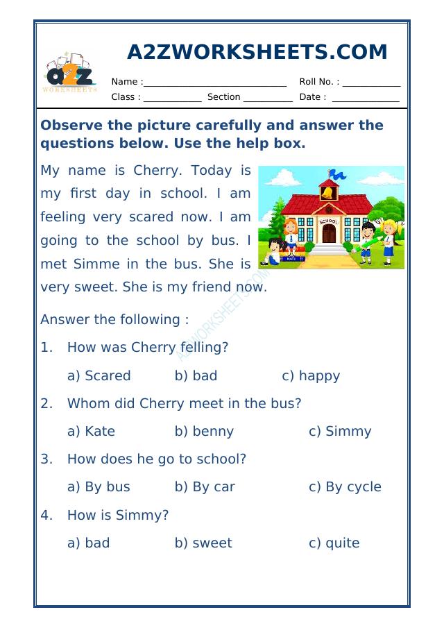 A2Zworksheets:Worksheet of Class Ii-Picture Comprehension-33-Reading ...