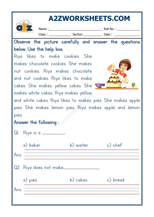 A2Zworksheets:Worksheet of Class Ii-Picture Comprehension-39-Reading ...