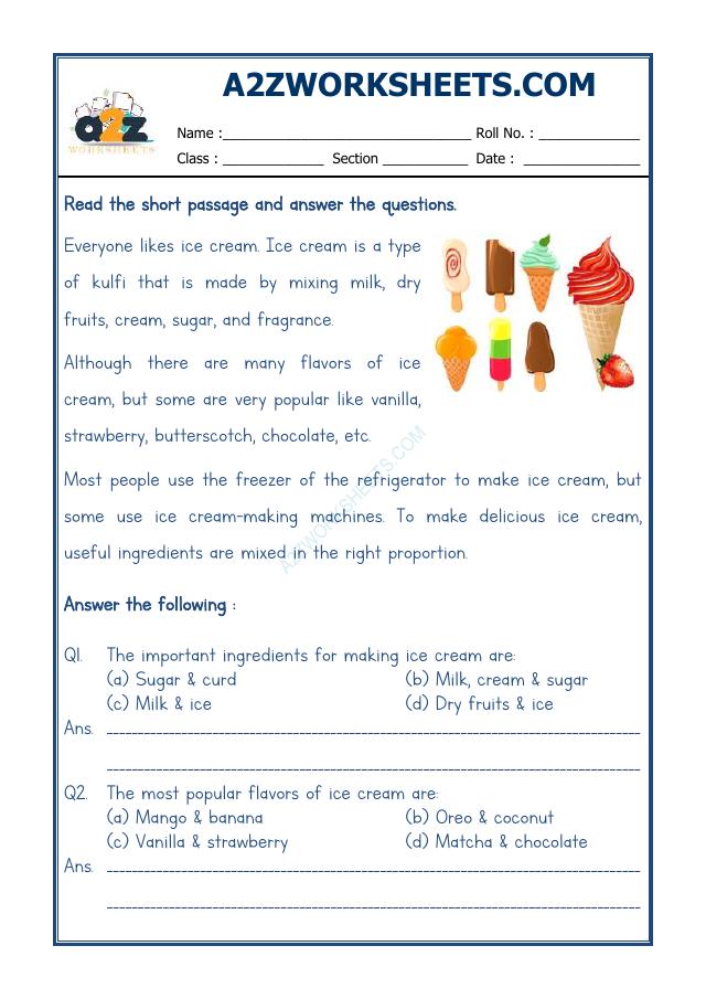 A2Zworksheets:Worksheet of Class Iii-Comprehension Passage-24-Reading ...