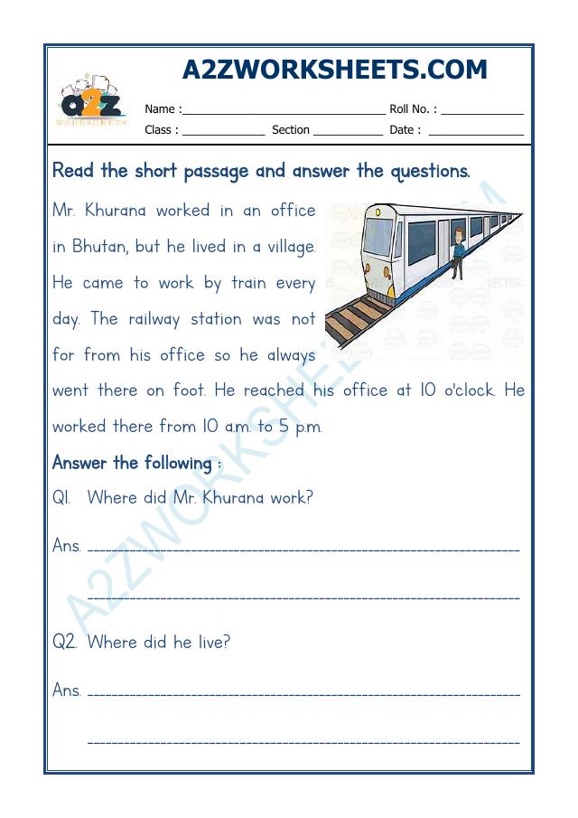 A2Zworksheets:Worksheet of Class Iii-Comprehension Passage-26-Reading ...
