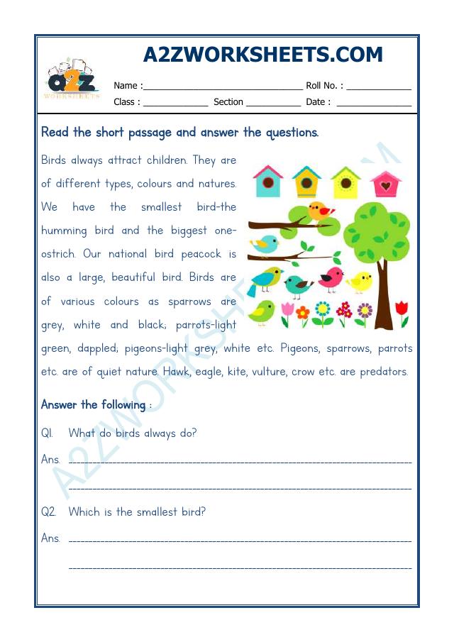 A2Zworksheets:Worksheet of Class Iii-Comprehension Passage-28-Reading ...