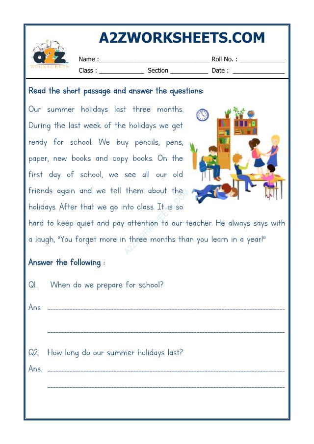 A2Zworksheets:Worksheet of Class Iii-Comprehension Passage-30-Reading ...