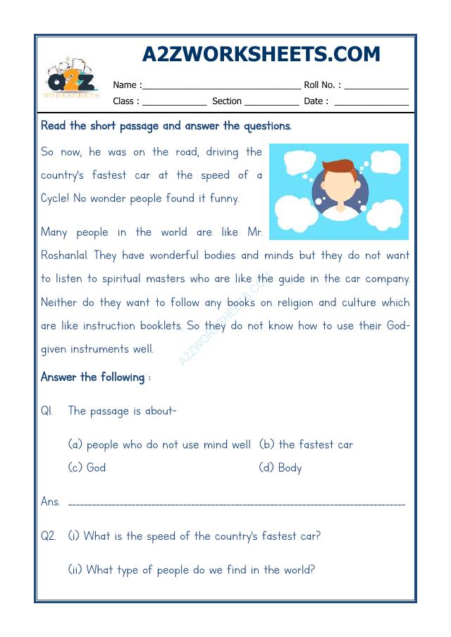 A2Zworksheets:Worksheet of Class Iv-Comprehension Passage-21-Reading ...