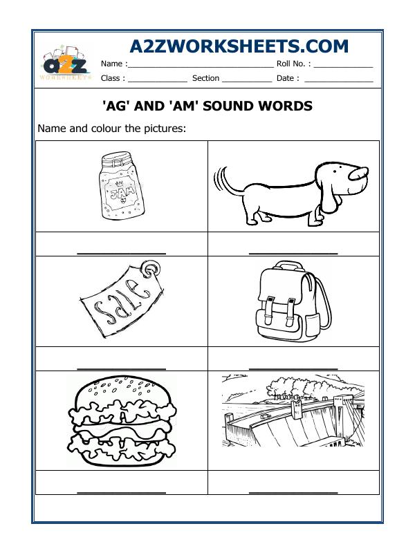A2Zworksheets:Worksheet of 'Ag' And 'Am Sound Words-Reading-English