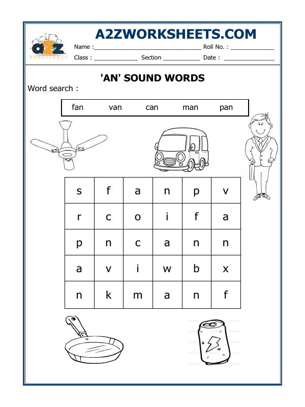 A2Zworksheets:Worksheet of 'An' Sound Words-Reading-English
