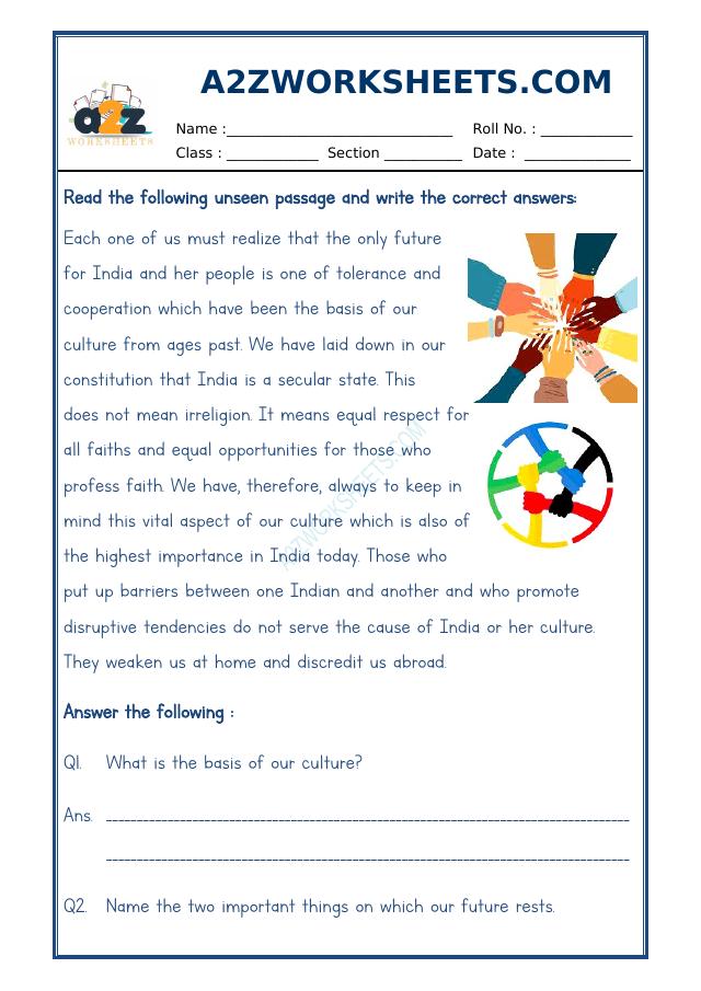 A2Zworksheets:Worksheet of Class V-Comprehension Passage-22-Reading-English